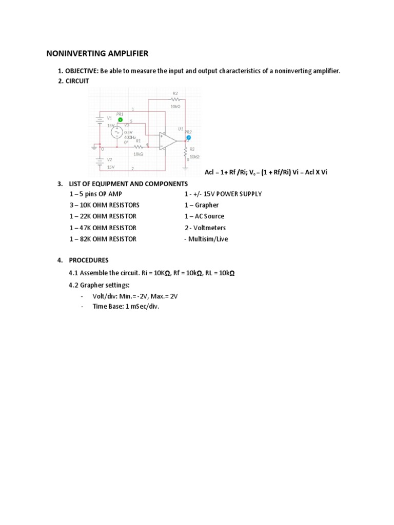 1.0 LAB - Non-Inverting OP-AMP | PDF | Amplifier | Operational Amplifier