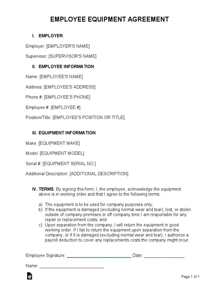 Employee Equipment Agreement | PDF