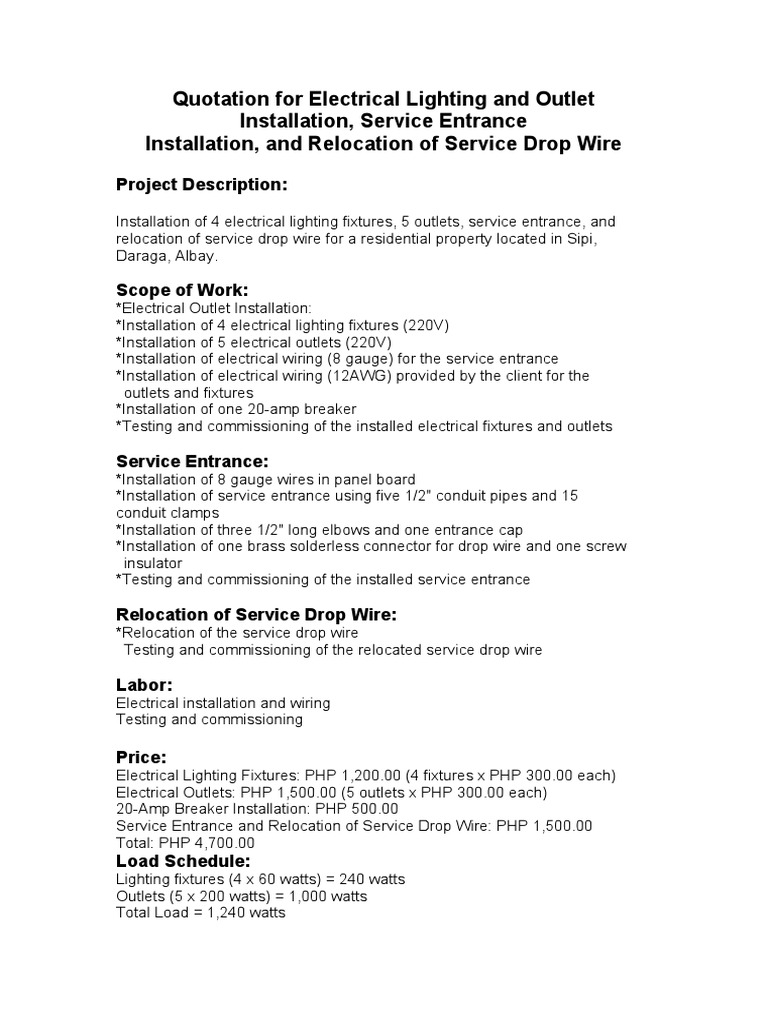 Electrical Installation Quote Sipi Daraga | PDF | Technology & Engineering