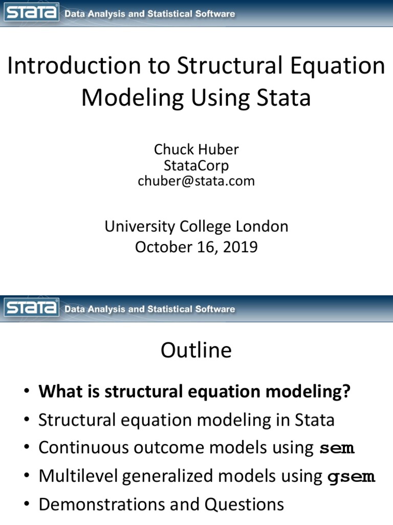 Introduction To Structural Equation Modeling Using Stata: University College London October 16 ...