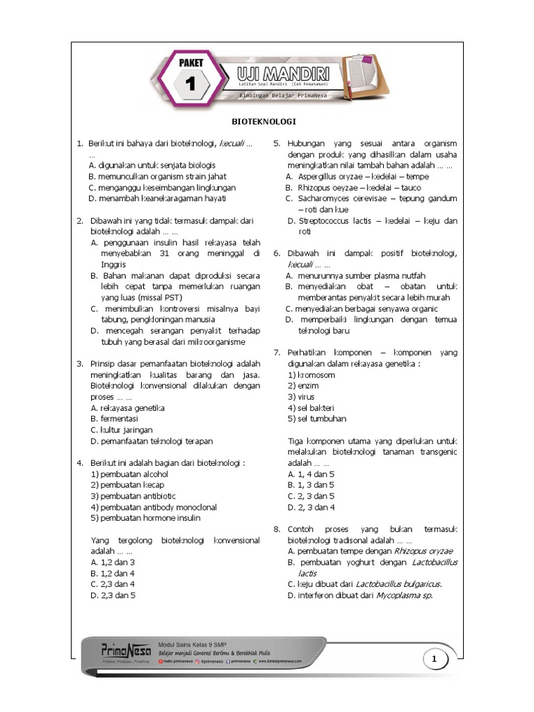 Ipa Bab 12 Uji Mandiri Bioteknologi | PDF | Kesehatan Holistik ...