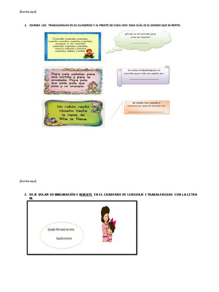 Actividad de Los Trabalenguas Grado 4to | PDF