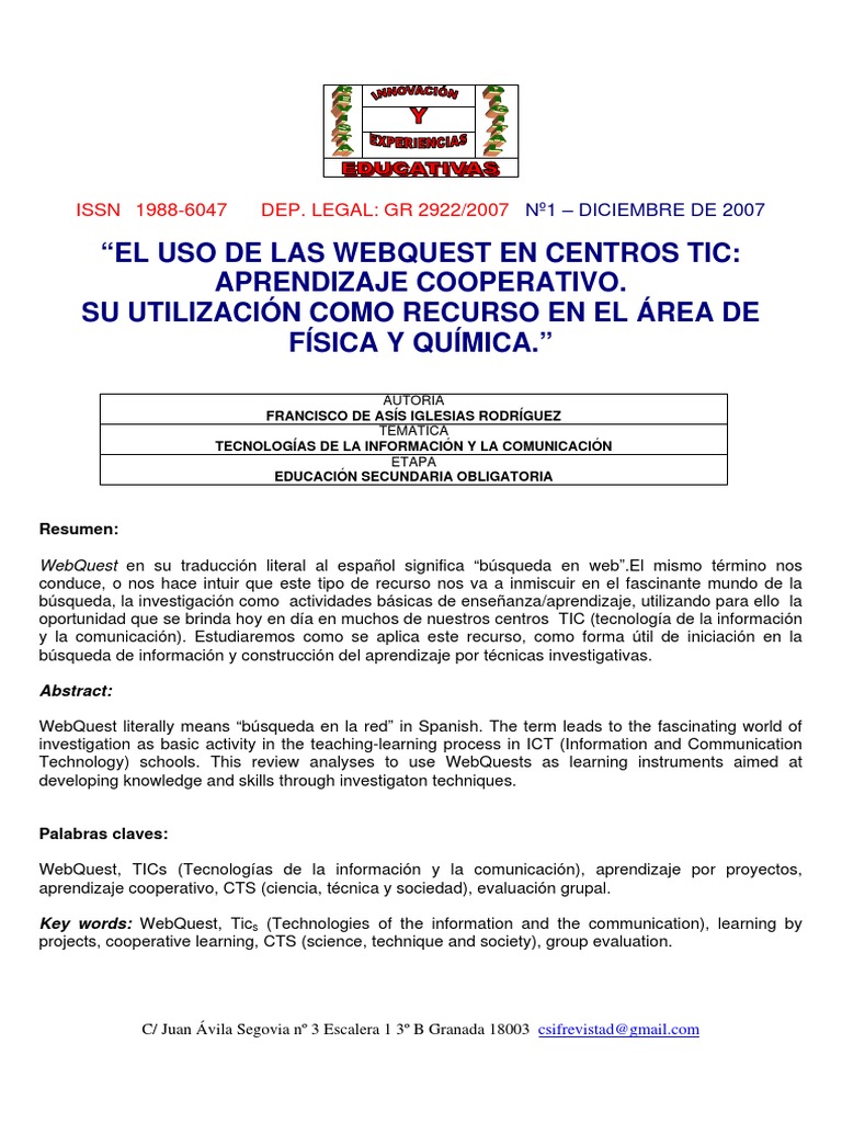 WebQuests en TIC: Aprendizaje Cooperativo | PDF | Enseñando | Maestros