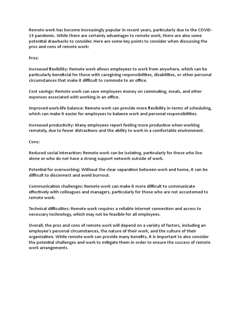 Remote Work Pros and Cons | PDF