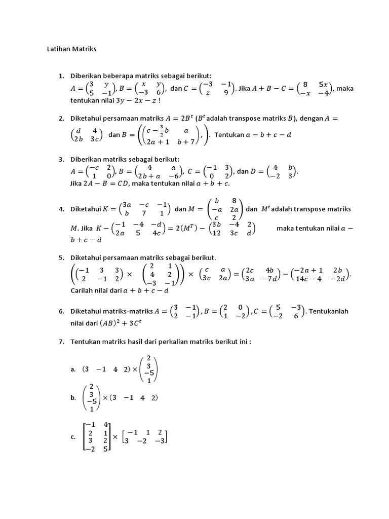 Week 3 Sesi 1-2 - Latihan Matriks (Additional) | PDF