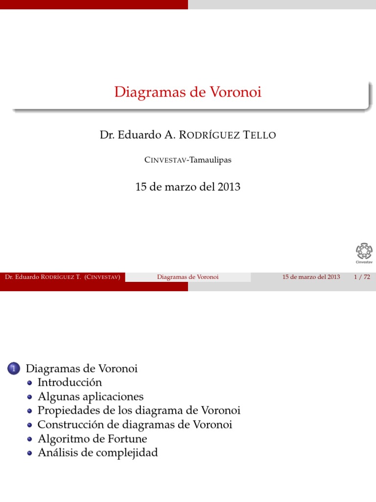 Diagramas de Voronoi: Dr. Eduardo A. R T | PDF | Geometría | Matemáticas