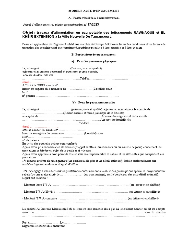 Modele Acte D'engagement | PDF Modele Acte D'engagement | PDF