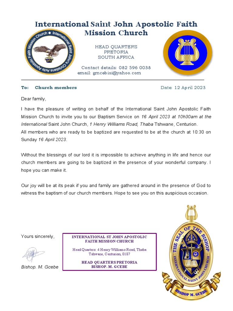 International Saint John Apostolic Faith Mission Church | PDF