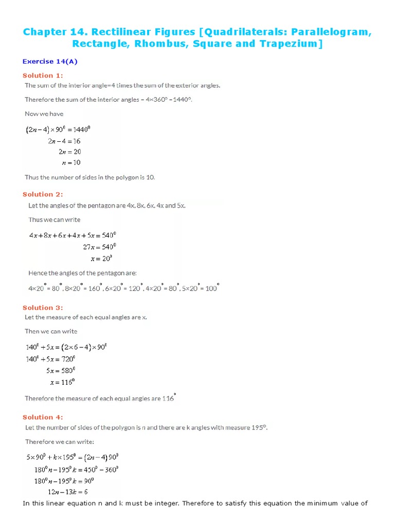 Selina Concise Maths Solutions Class 9 Chapter 14 Rectilinear Figures | PDF