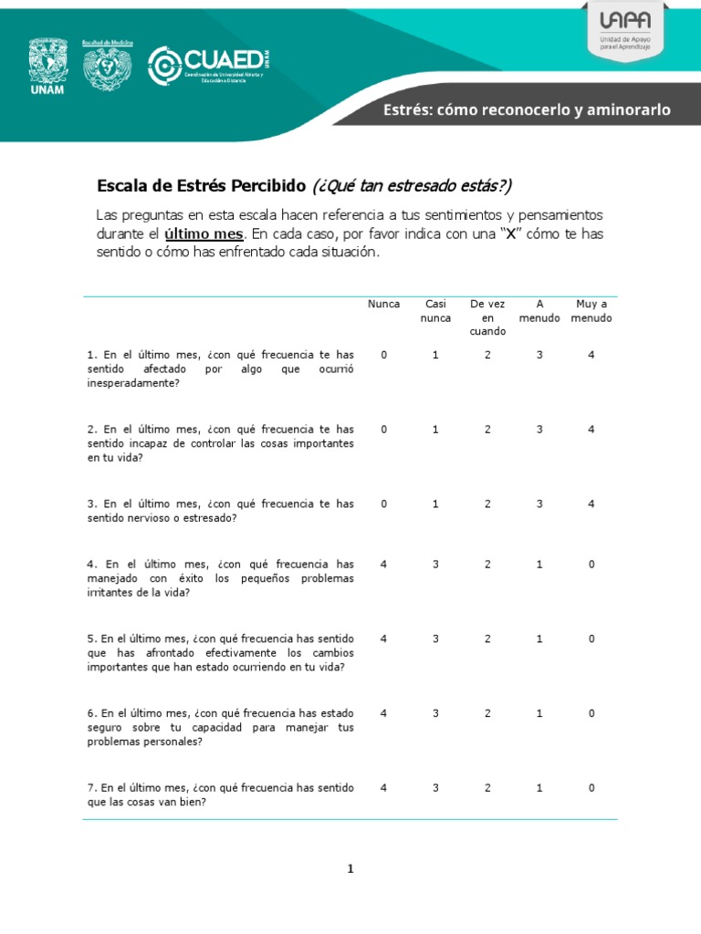 Escala de Estrés Percibido (PSS-14) | PDF