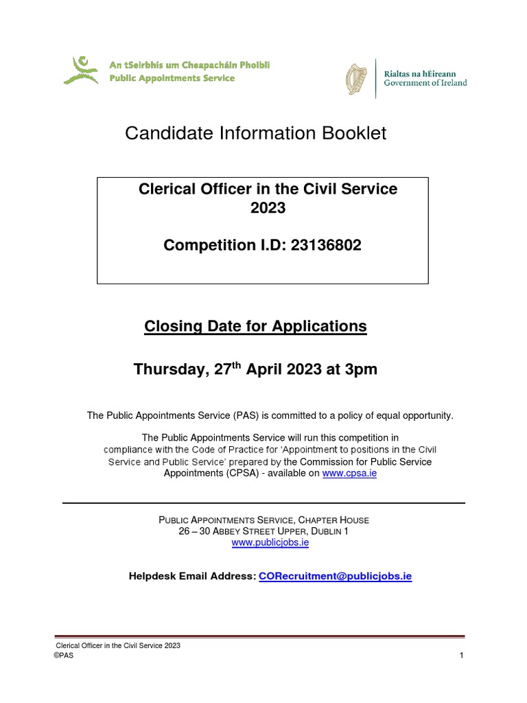 Clerical Officer2023 Information Booklet Final | PDF