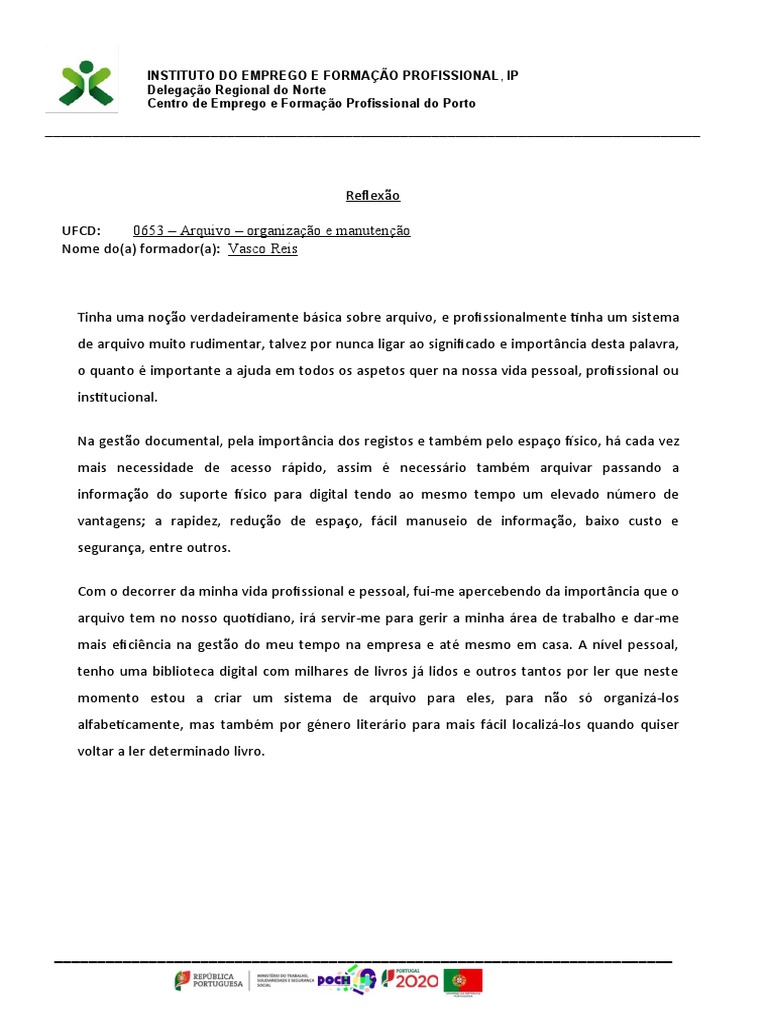 Reflexão Ufcd 0653 | PDF | Carreira e Crescimento