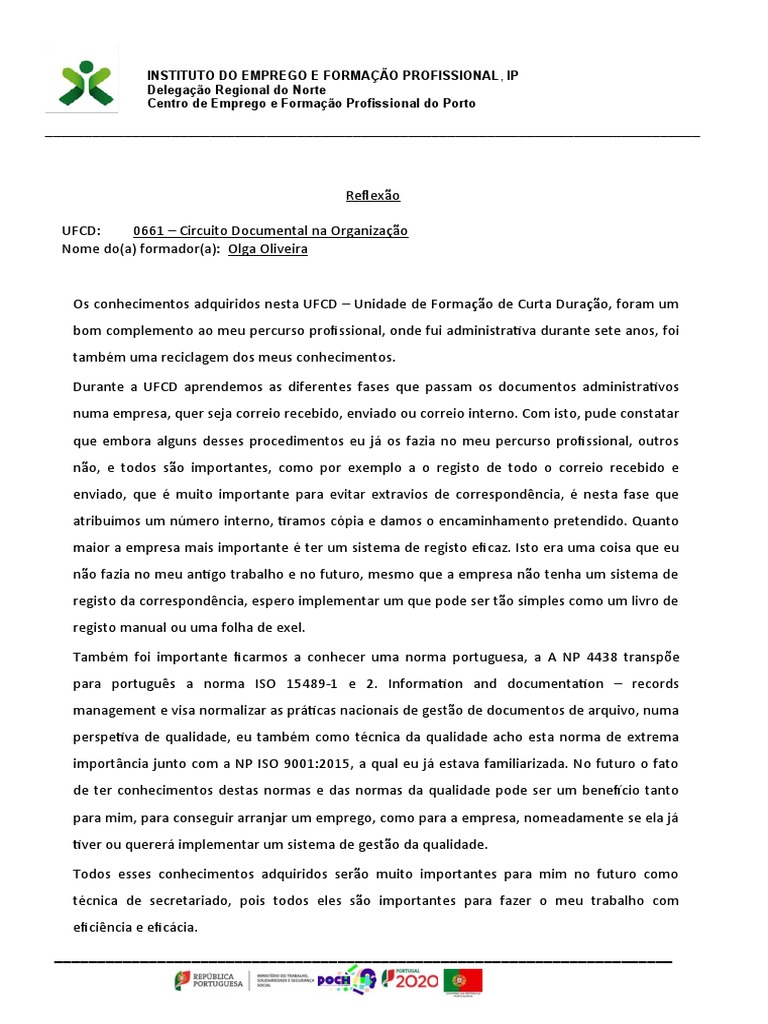 Reflexão Ufcd 0661 | PDF