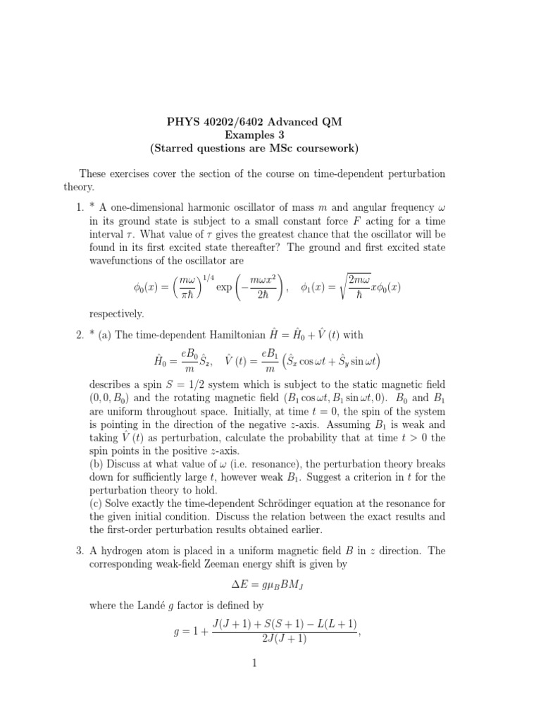 Analysis of Time-Dependent Perturbation Theory Problems in Quantum Mechanics | PDF ...