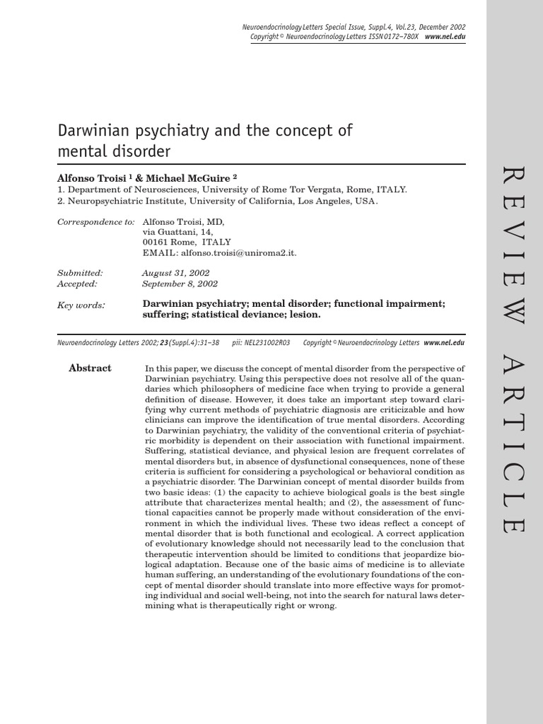 Alfonso Troisi & Michael McGuire 2002 | PDF | Mental Disorder | Psychiatry