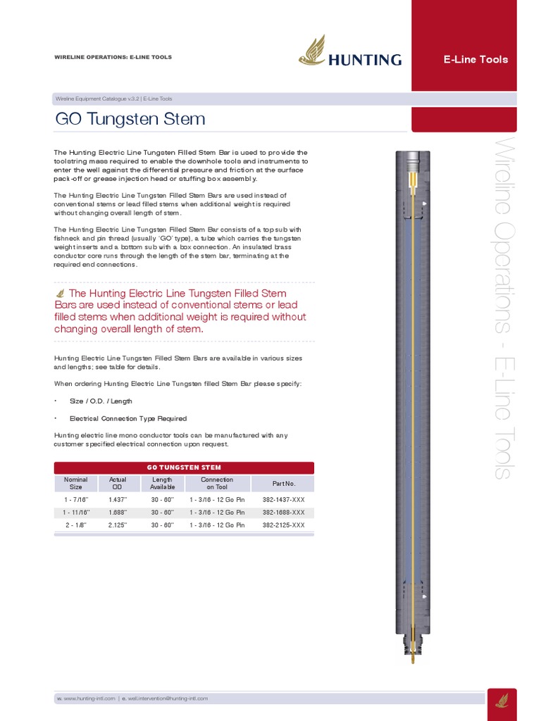 Wireline Operations - E-Line Tools: GO Tungsten Stem | PDF