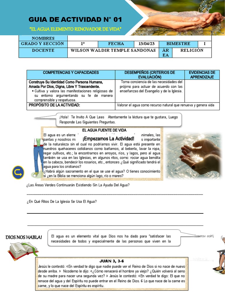 Importancia del Agua en la Vida y Fe | PDF | Bautismo | Agua