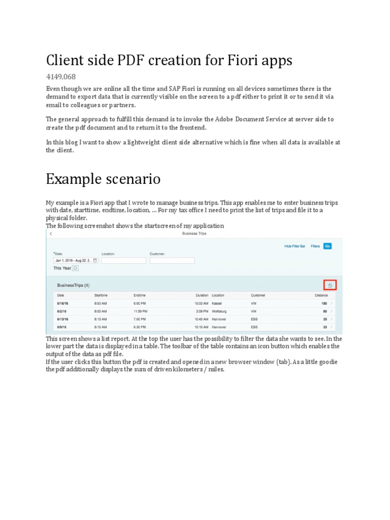Client side PDF creation for Fiori apps | PDF | Java Script | Web Application