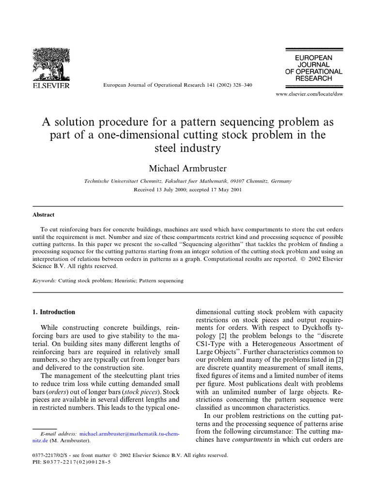 Solution Procedure For Pattern Sequencing of 1-D Cutting Stock | PDF ... Solution Procedure For Pattern Sequencing of 1-D Cutting Stock | PDF ...
