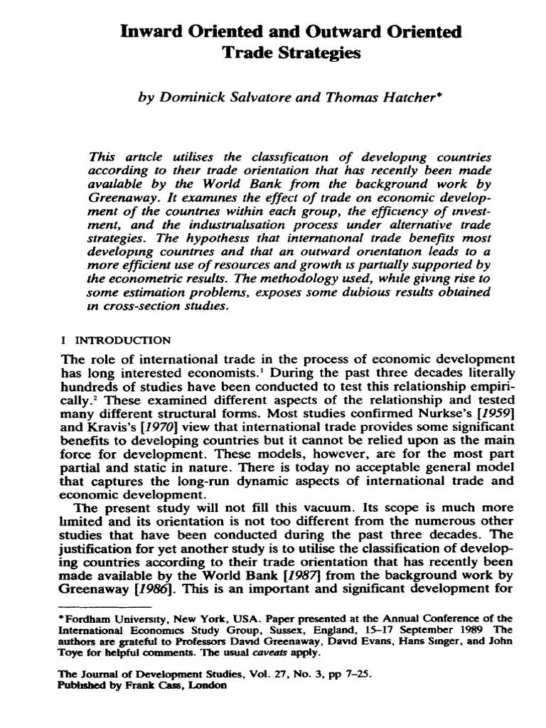 Inward Oriented and Outward Oriented Trade Strategies - Dominick ...