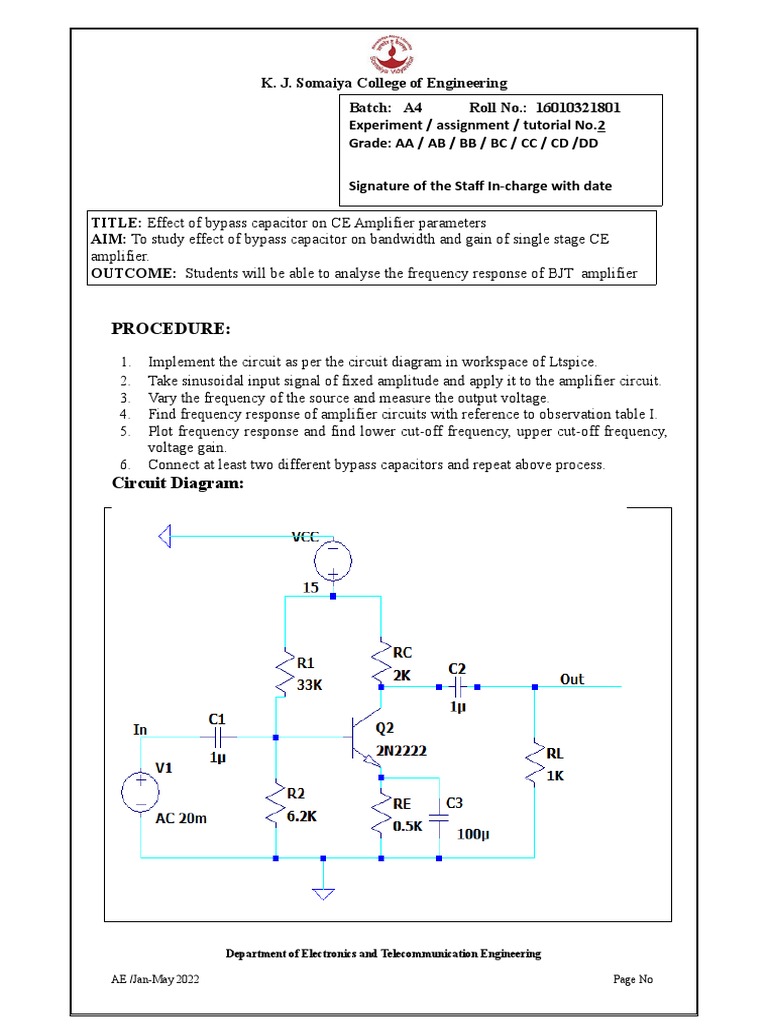2 Effect of Bypass Capacitor | PDF | Amplifier | Capacitor