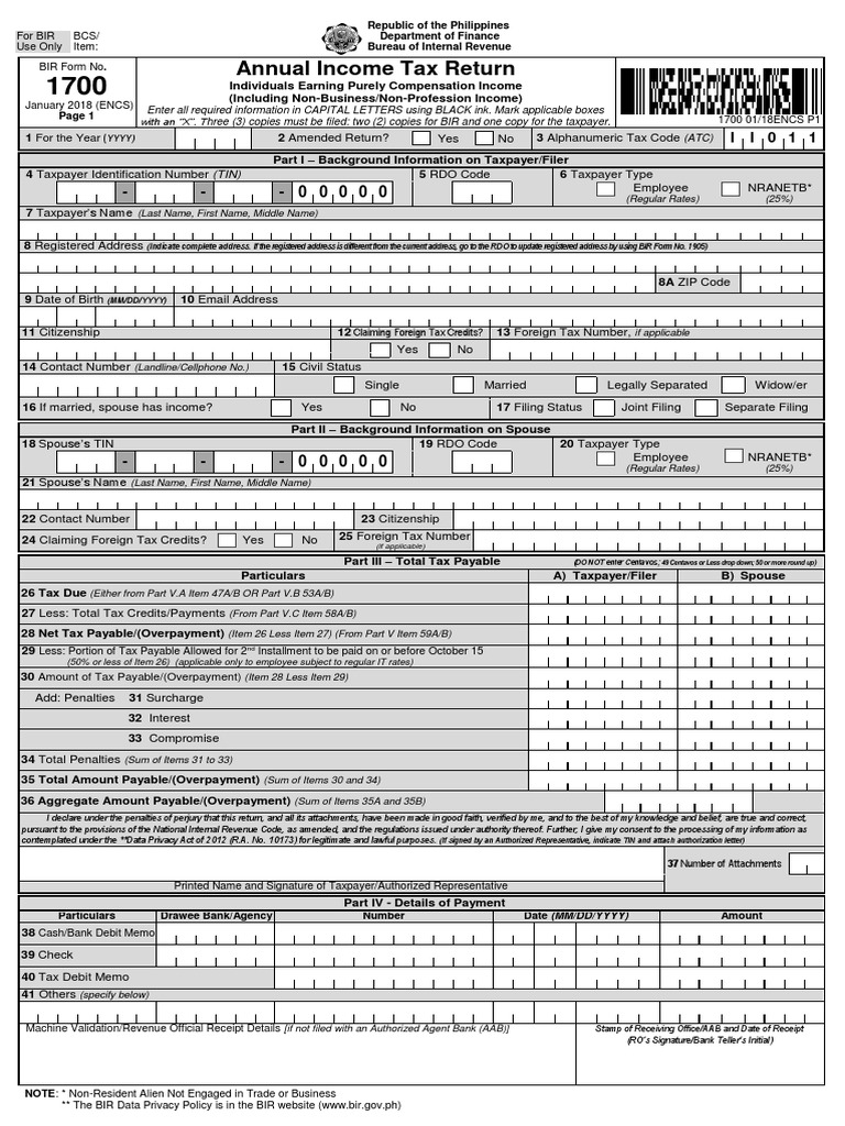 Annual Income Tax Return: Republic of The Philippines Department of ...