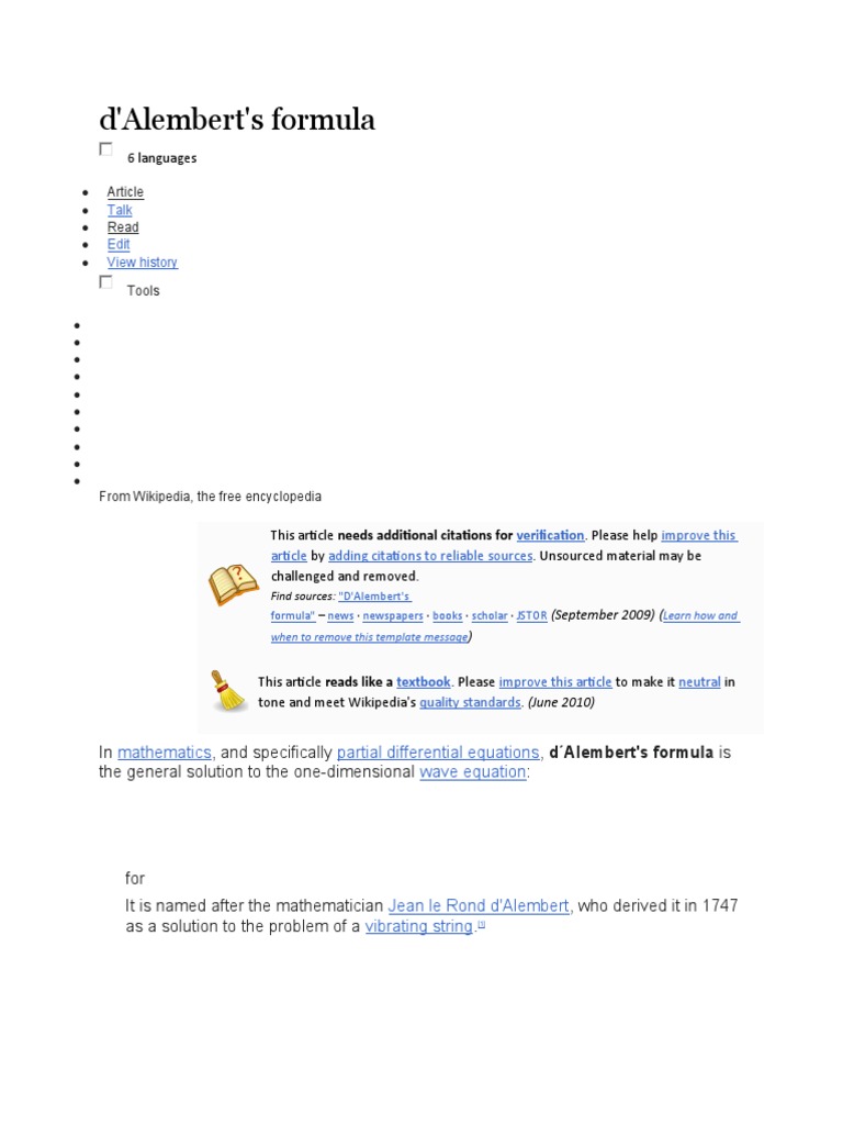 Math Enthusiasts: D'Alembert's Formula | PDF | Teaching Methods ...