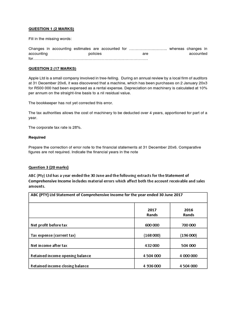 IAS 8 - Homework Questions | PDF | Taxes | Income Statement
