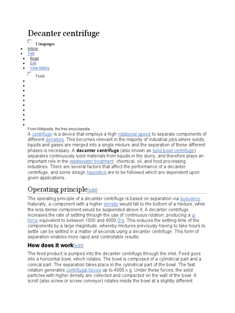 Decanter Centrifuge | PDF | Secondary Sector Of The Economy ...