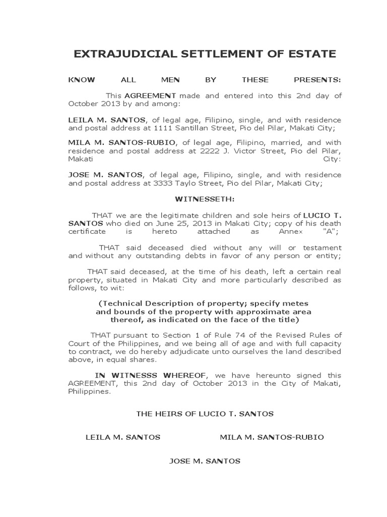 Extrajudicial Estate Settlement 2013 | PDF