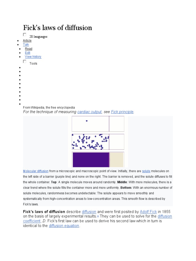 Fick's Laws of Diffusion | PDF | Diffusion | Thermodynamics
