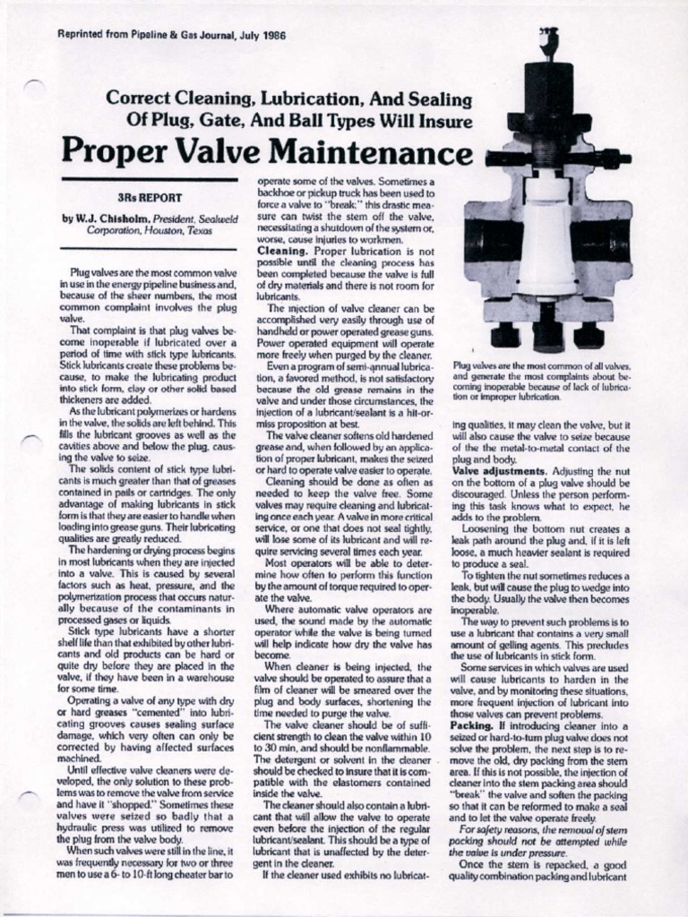 PLUG VALVE MAINTENANCE paper-PGJ - 1986 | PDF