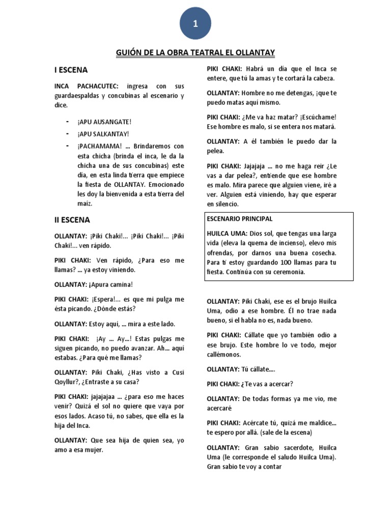 Guion de La Obra Teatral El Ollantay | PDF