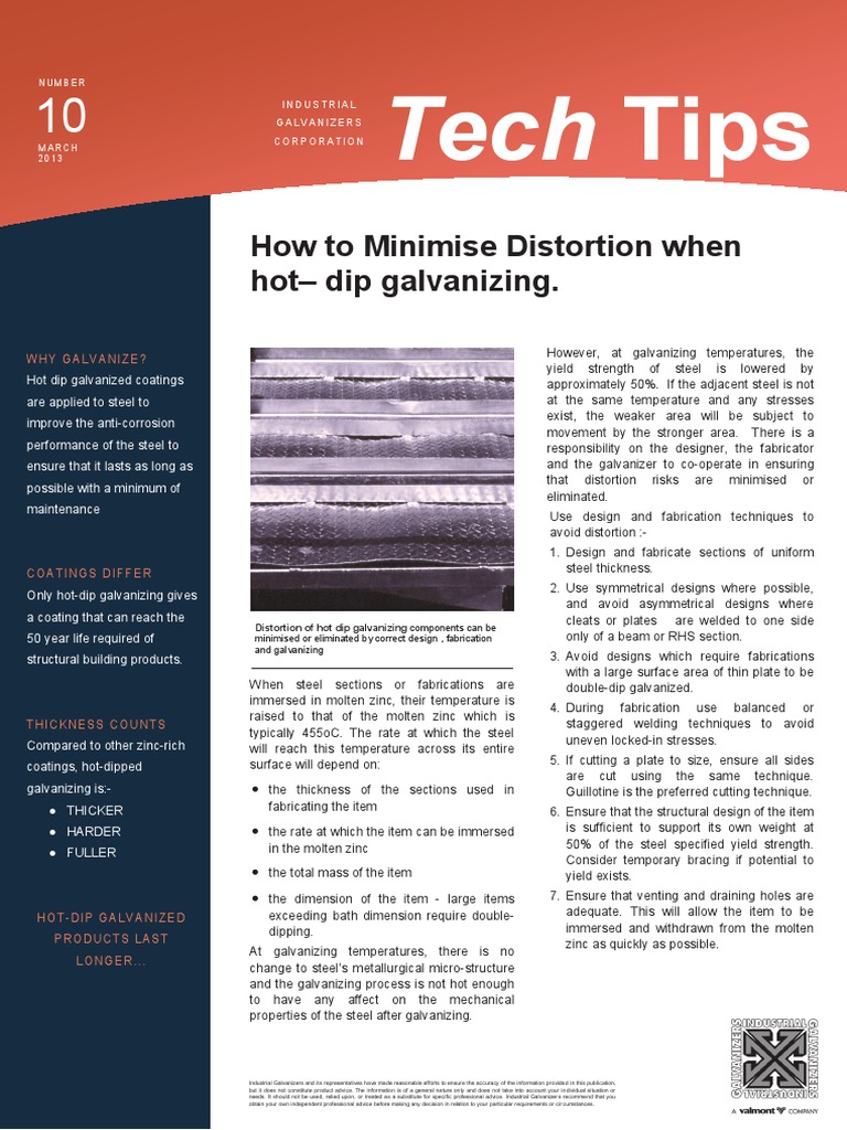 Tech Tips 10 - How To Minimise Distortion When Hot Dip Galvanizing | PDF | Galvanization | Materials
