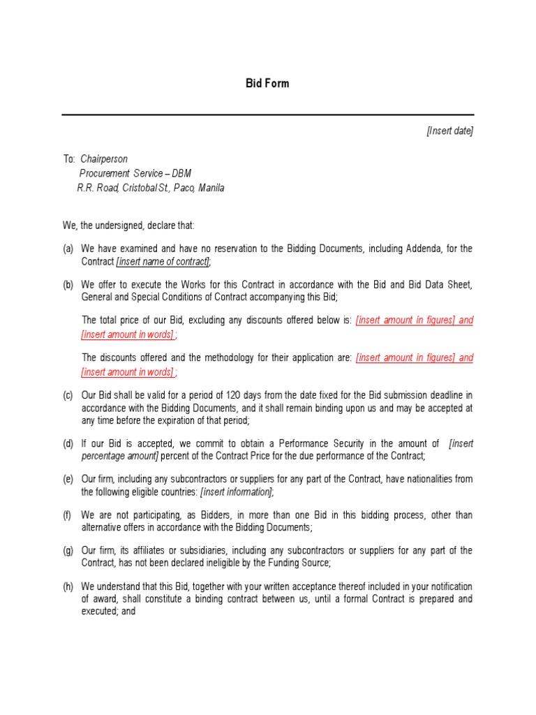 Annex A - Sample Bid Form | PDF | Government | Justice