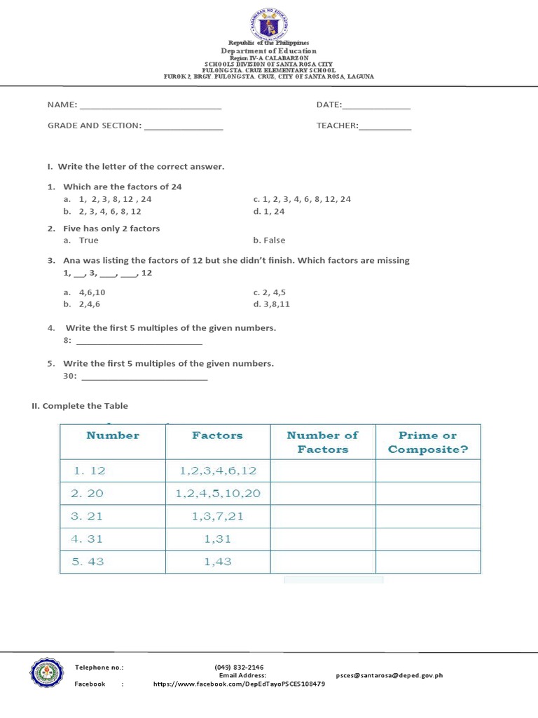 Math Quarter 2-Quiz No 1 | PDF