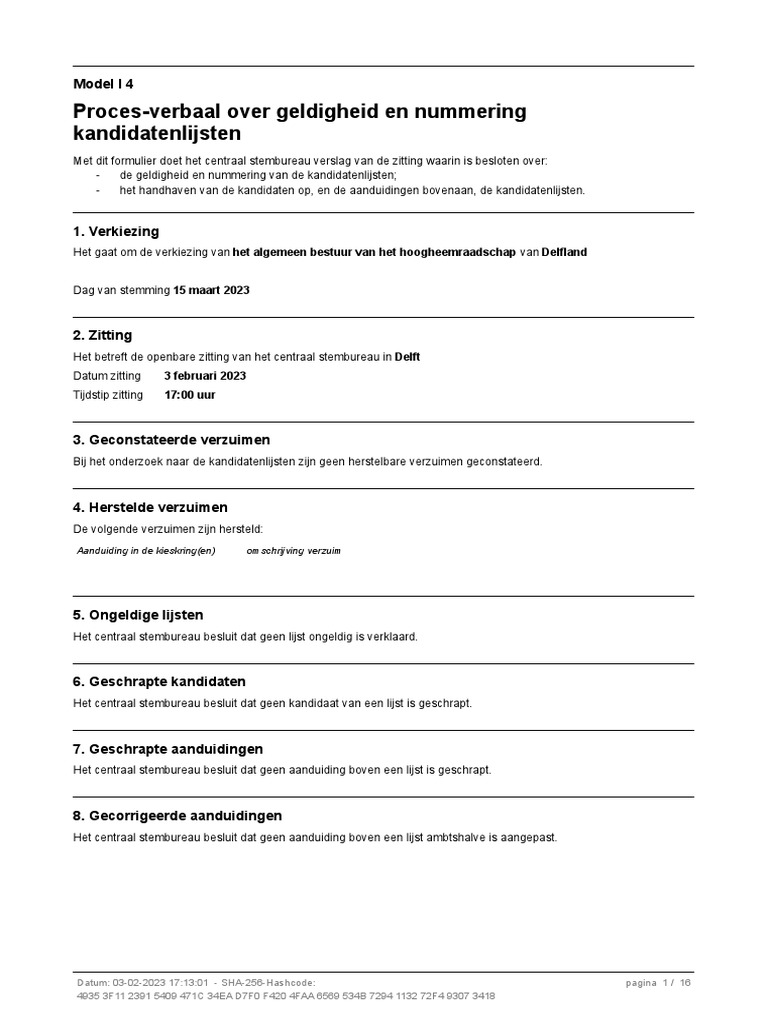 Proces-Verbaal Over Geldigheid en Nummering Kandidatenlijsten | PDF