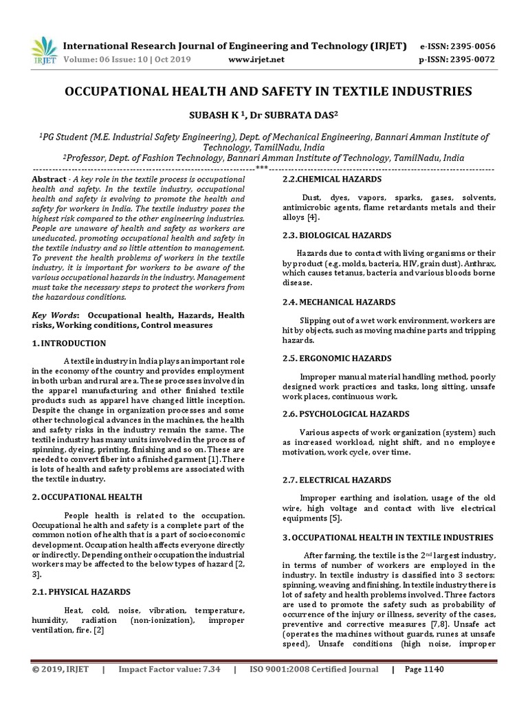 Ohs in Textile Industries | PDF | Occupational Safety And Health | Hazards