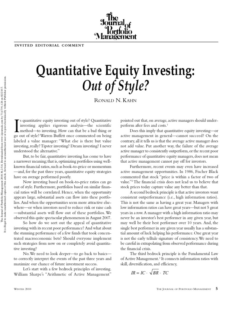 Kahn, Quantitative Equity Investing-Out of Style | PDF | Investing | Business