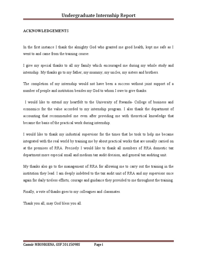 Undergraduate Internship Report: Acknowledgements | PDF | Audit | Taxes