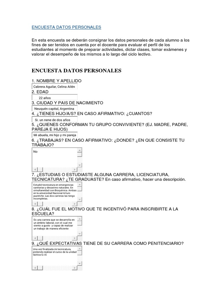 Encuesta Datos Personales | PDF