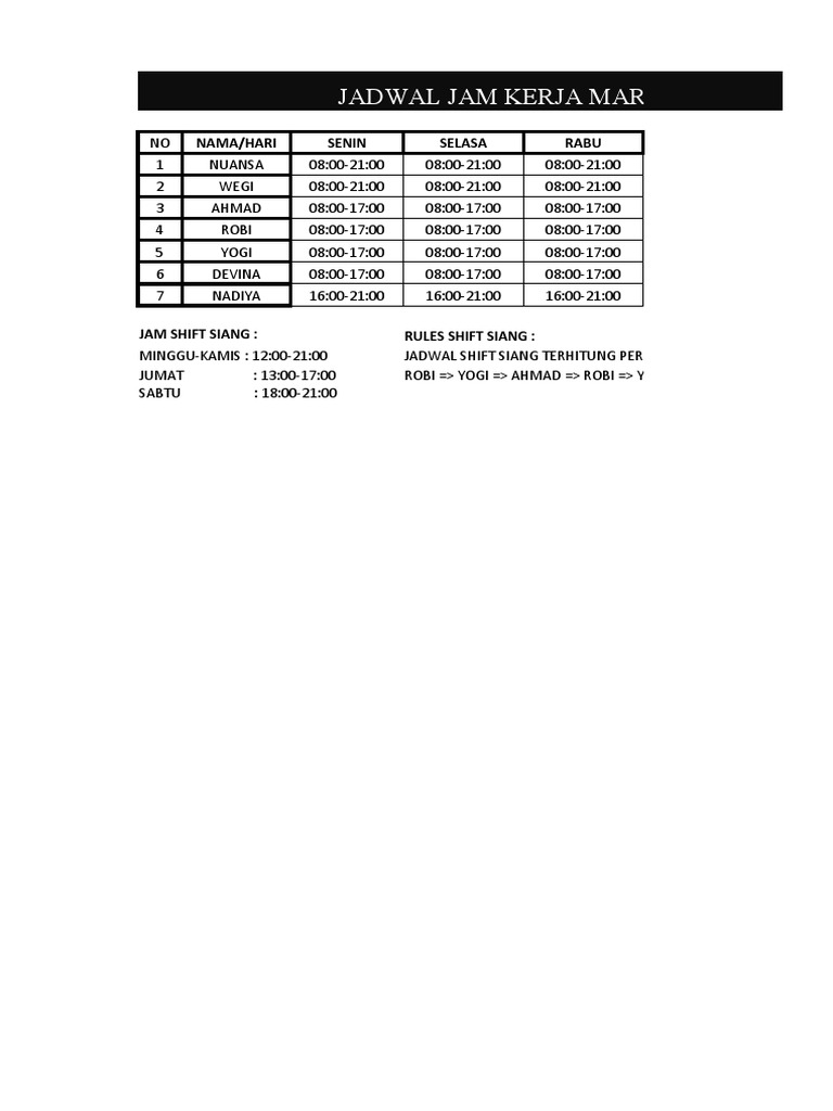 NEW Jadwal Jam Kerja Marketing | PDF