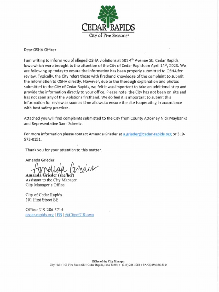 OSHA Complaint Filed | PDF