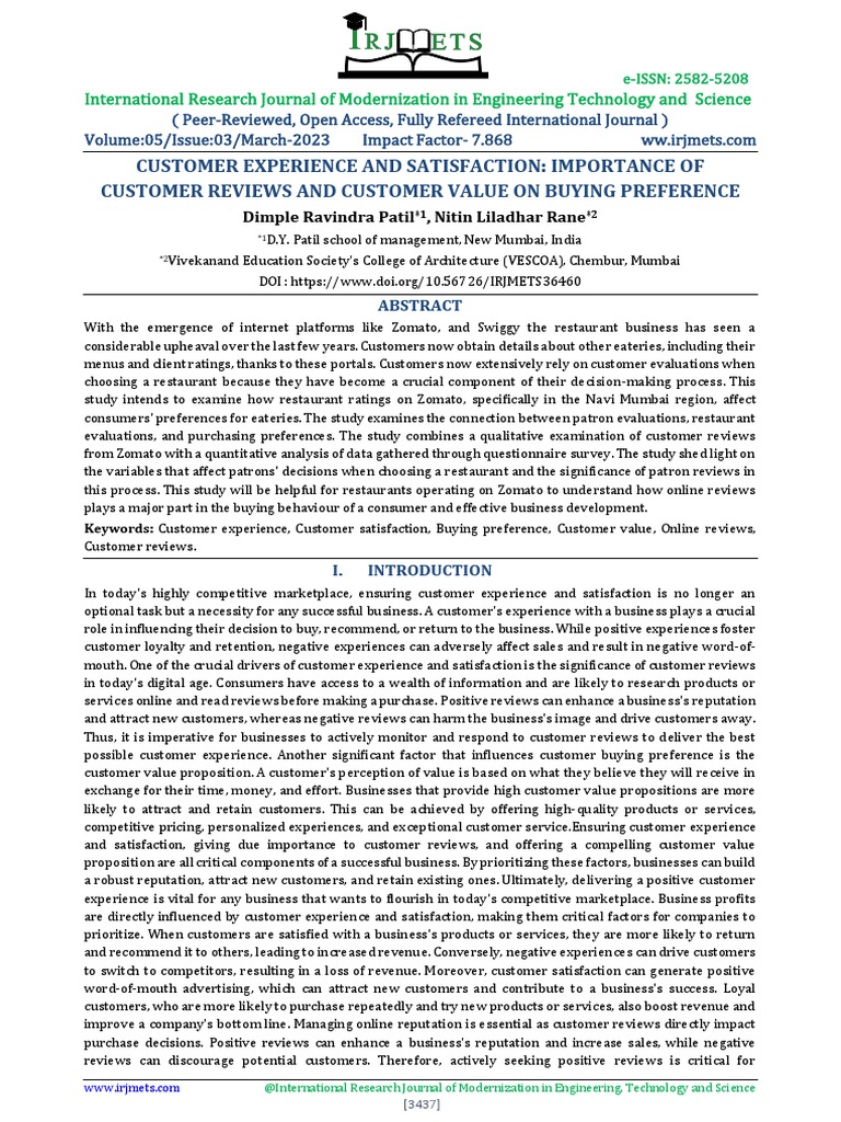 Customer Experience and Satisfaction: Importance of Customer Reviews in Customer Value On Buying ...