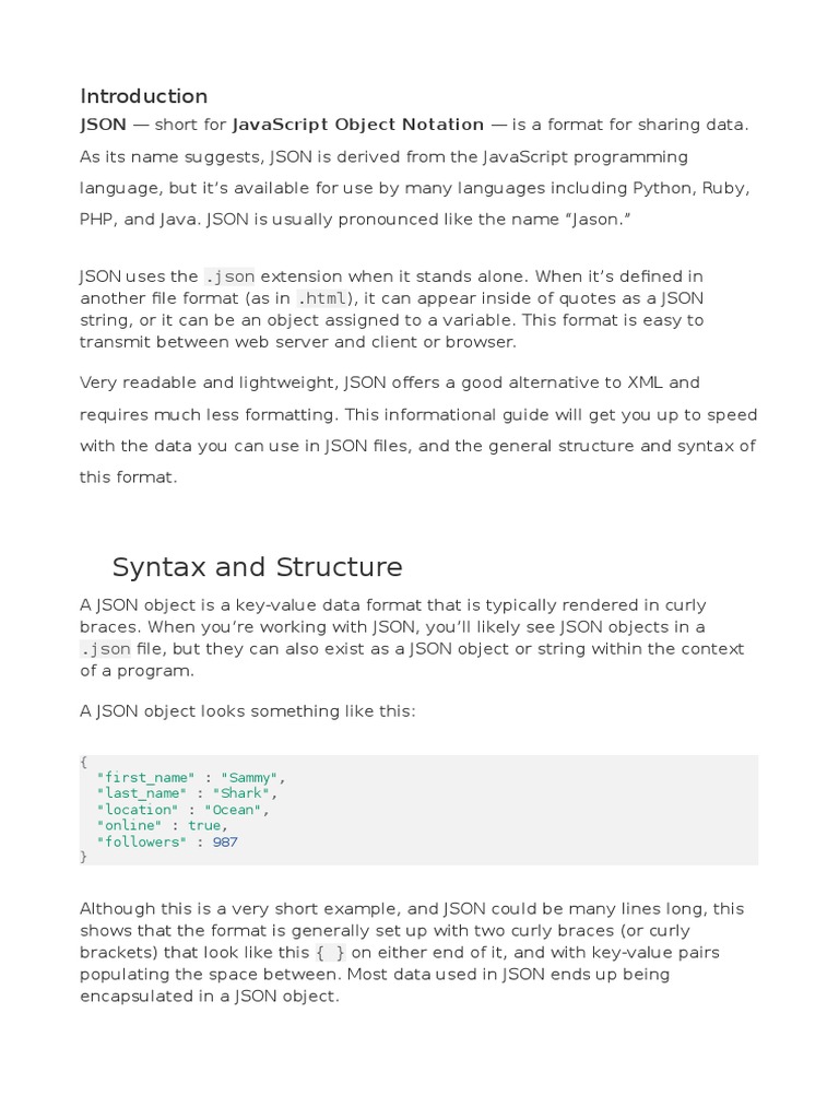 An In-Depth Guide to JSON Syntax, Structure, and Complex Data Types | PDF An In-Depth Guide to JSON Syntax, Structure, and Complex Data Types | PDF