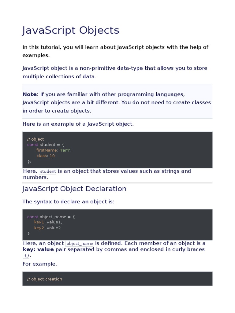 Javascript Objects Intro Pdf Java Script Function Mathematics 5814