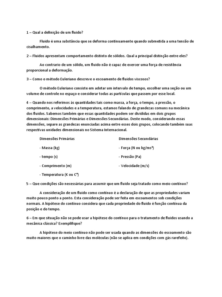 Lista 1 Exercicios Mec Flu | PDF | Viscosidade | Gases