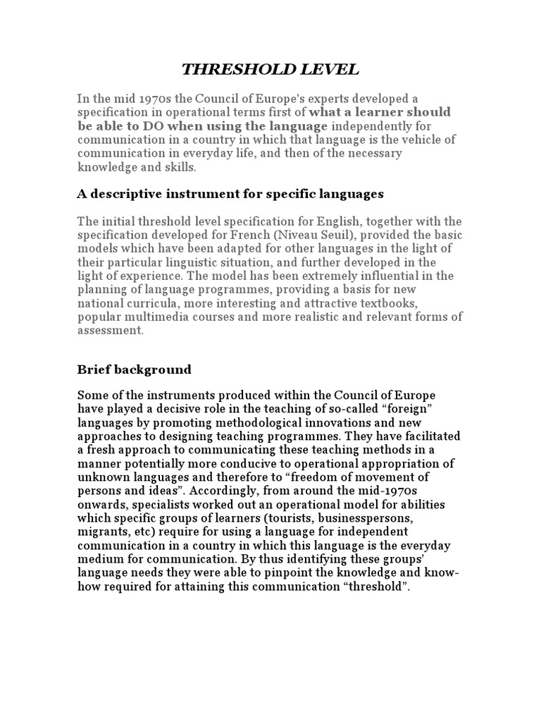 Understanding Threshold Language Levels | PDF | Fluency | Cognition
