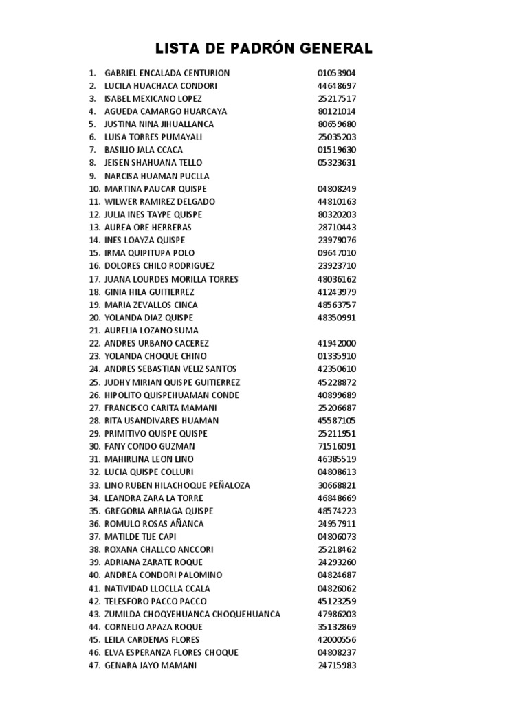 Lista de Padrón General | PDF