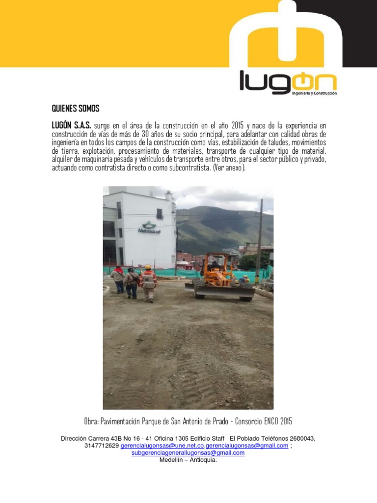 Quienes Somos LUGÓN S.A.S. Surge en El Área de La Construcción en El ...